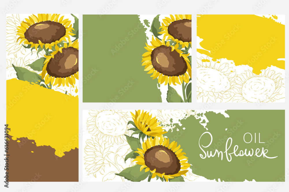 Collection of backgrounds with sunflowers. Blanks for printing products ...
