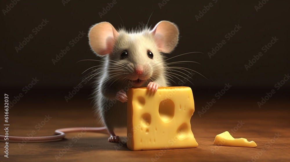 Cute little mouse eating cheese. Created with Generative Ai technology ...