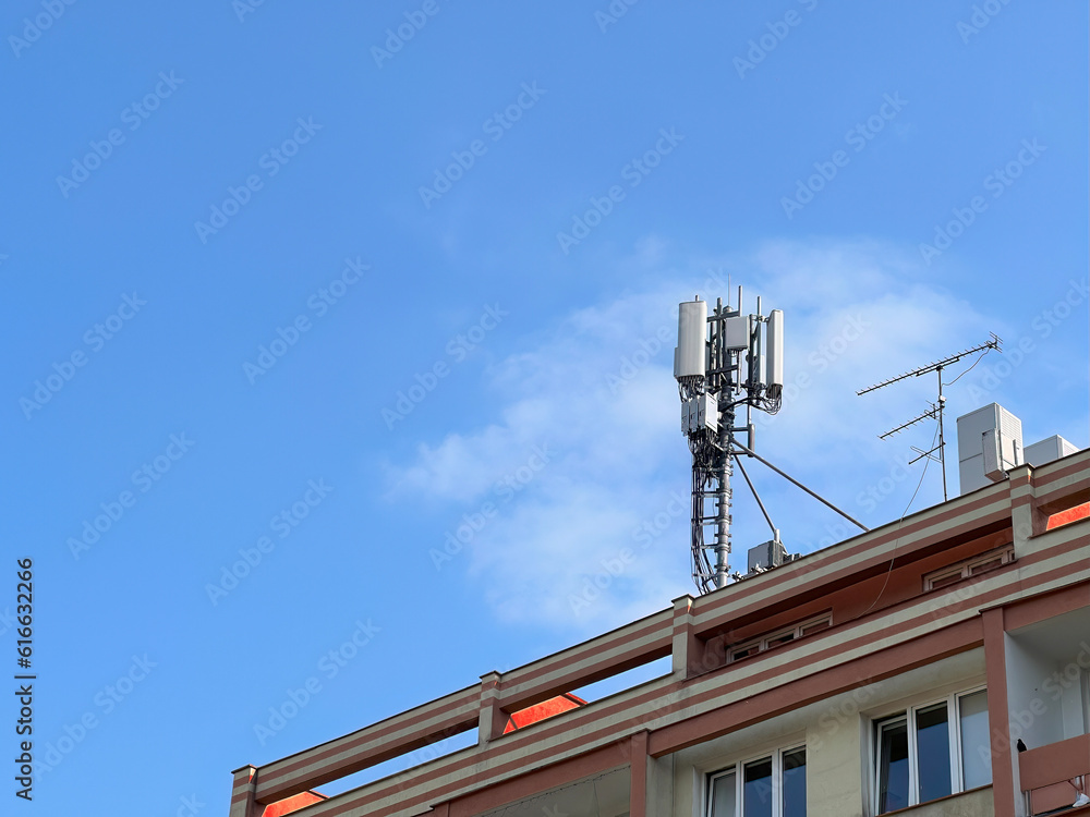 5g tower mast. Telecommunication tower of 4G and 5G cellular. Macro Base Station. 5G radio ...