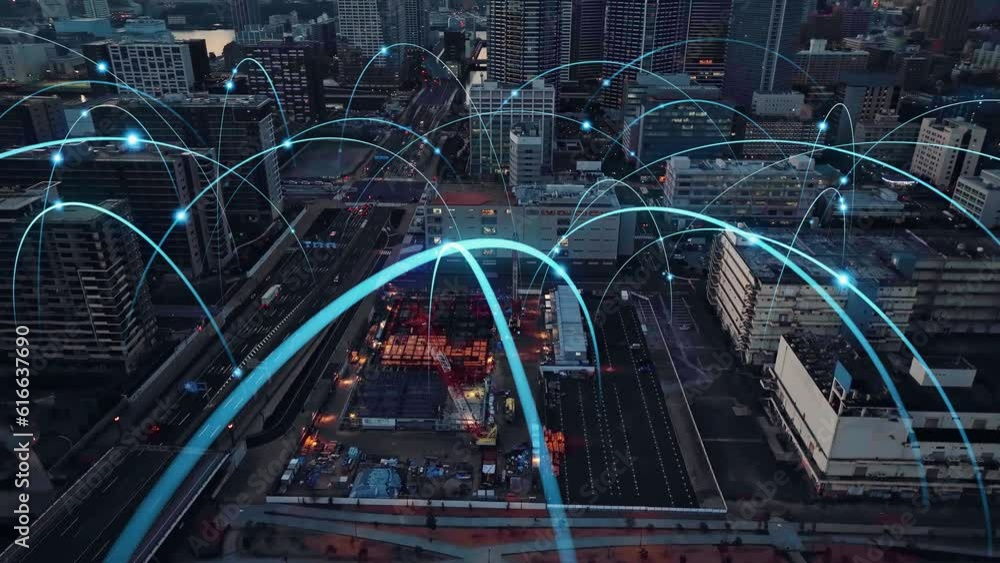 Modern cityscape and communication network concept. Telecommunication ...