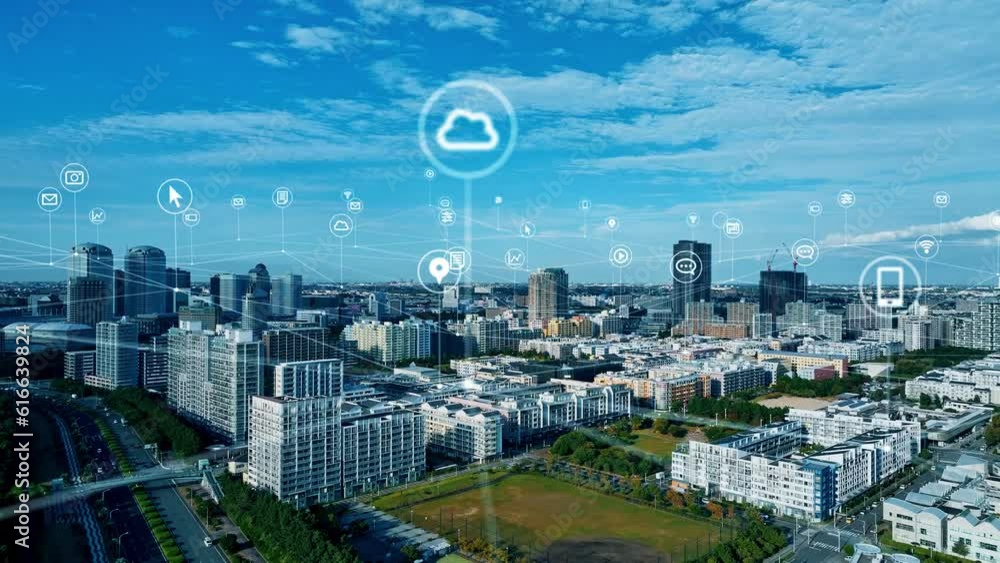 Modern cityscape and communication network concept. Telecommunication ...