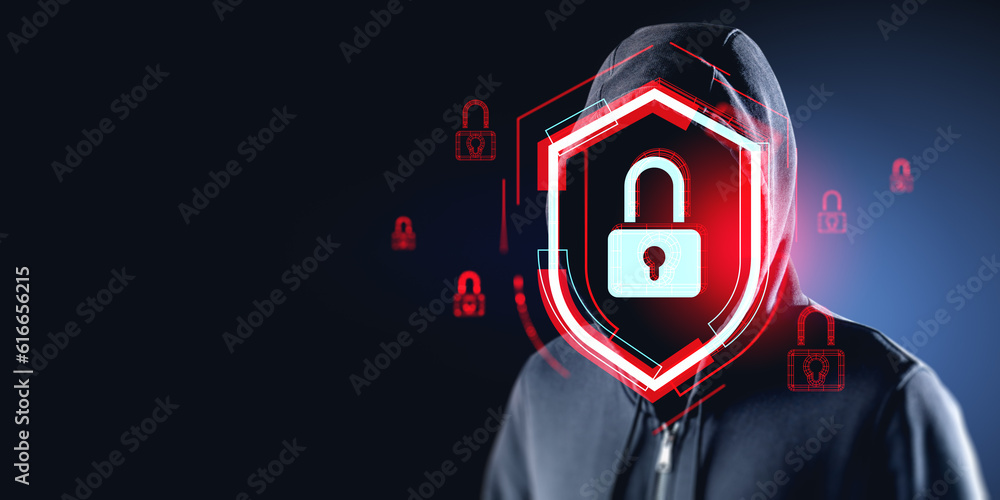 Hacker attack system, cybersecurity hologram and lock icons Stock Photo ...