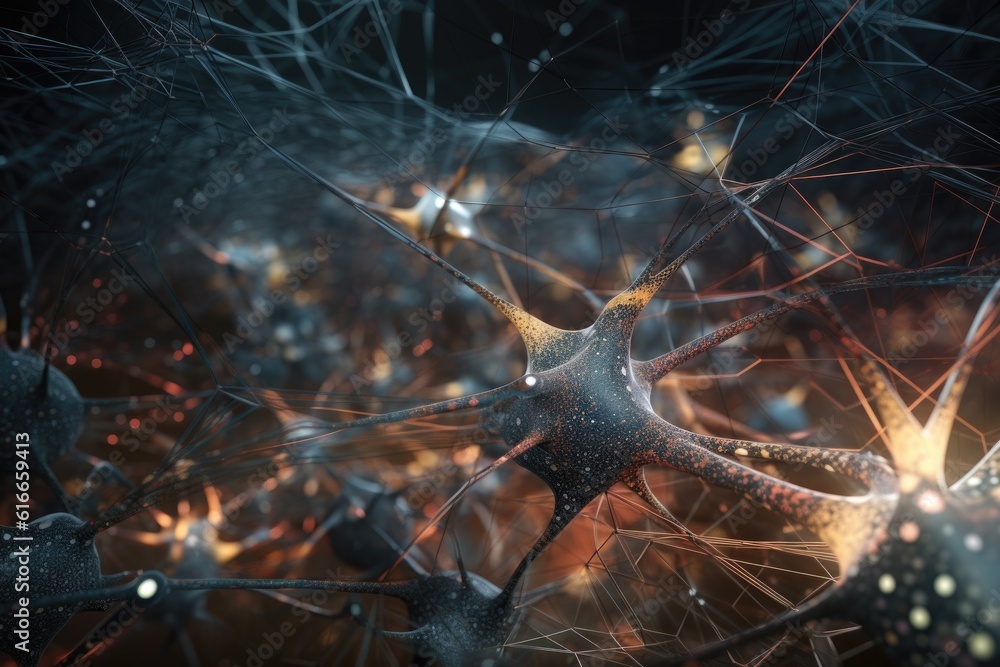 artist's depiction of neural network, with interconnected neurons and ...