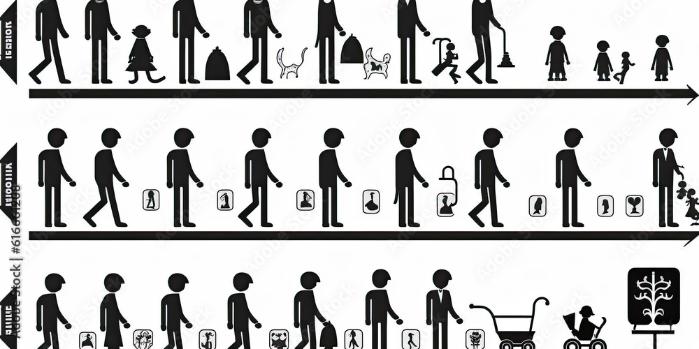 Life cycle stick figure man people human sequence - Generative AI Stock ...