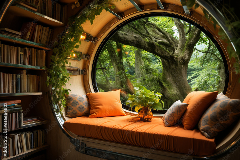 Charming Book Nook with Reading Material Generative AI Stock ...