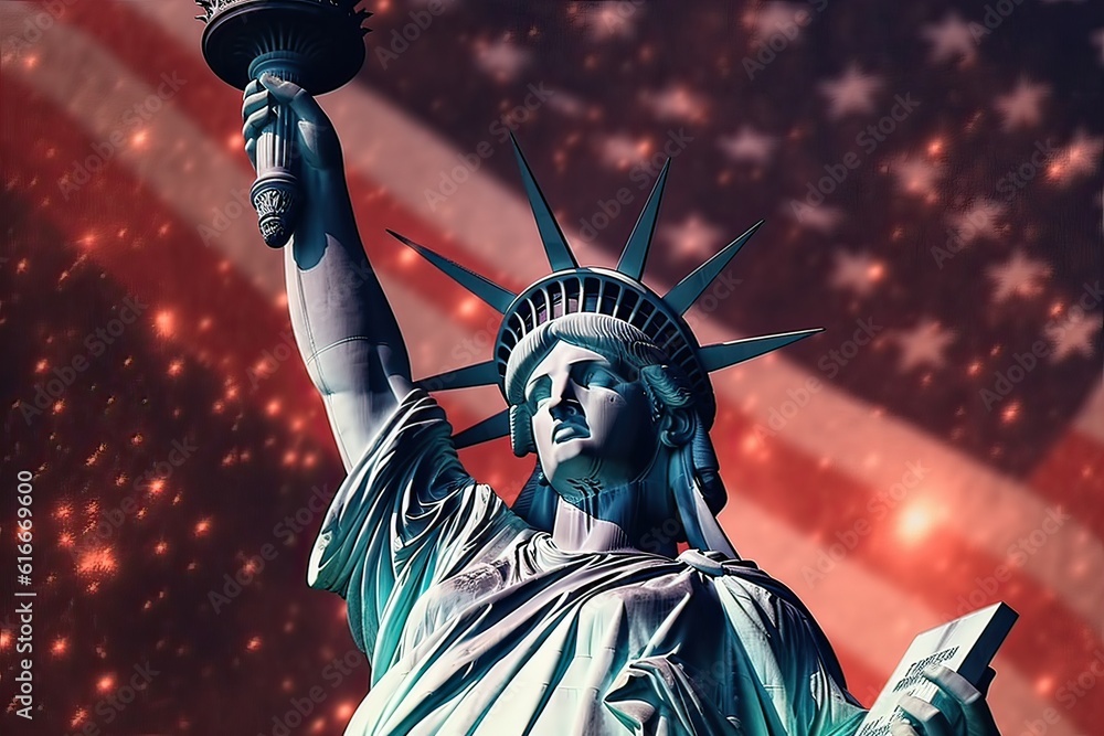Generative AI illustration of Happy 4th of July with the statue of ...