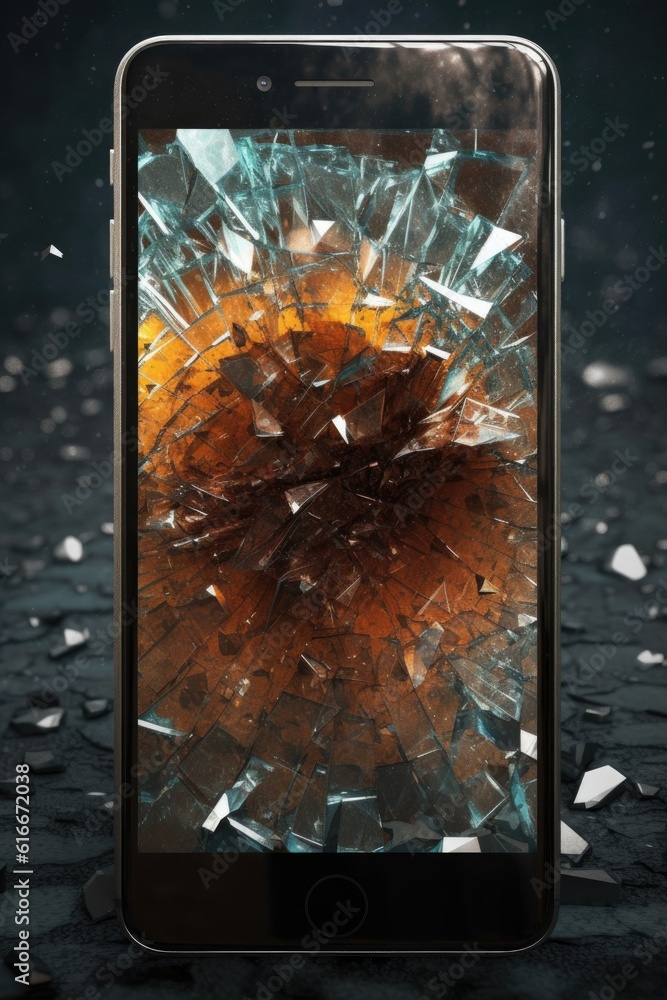 broken smartphone screen with cracks and shattered glass, created with ...