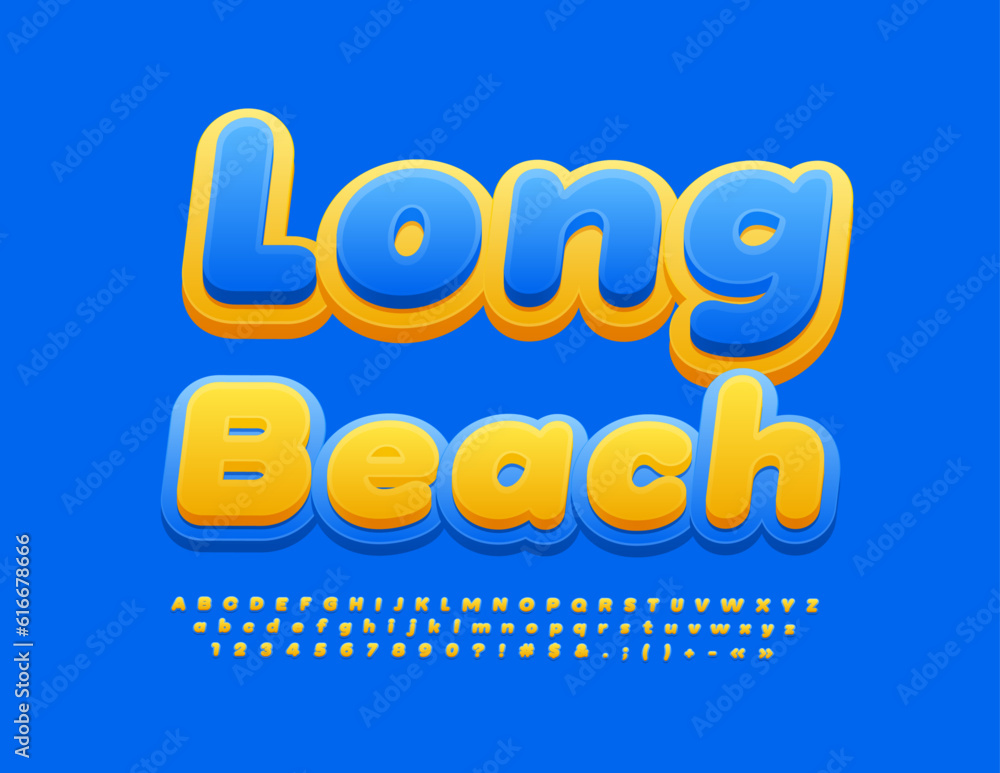 Vector natural template Long Beach. Bright modern Font. Yellow and Blue ...