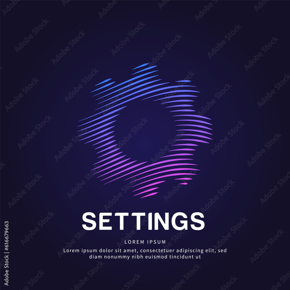 Vector logo gear color silhouette on a dark background.simple line art ...