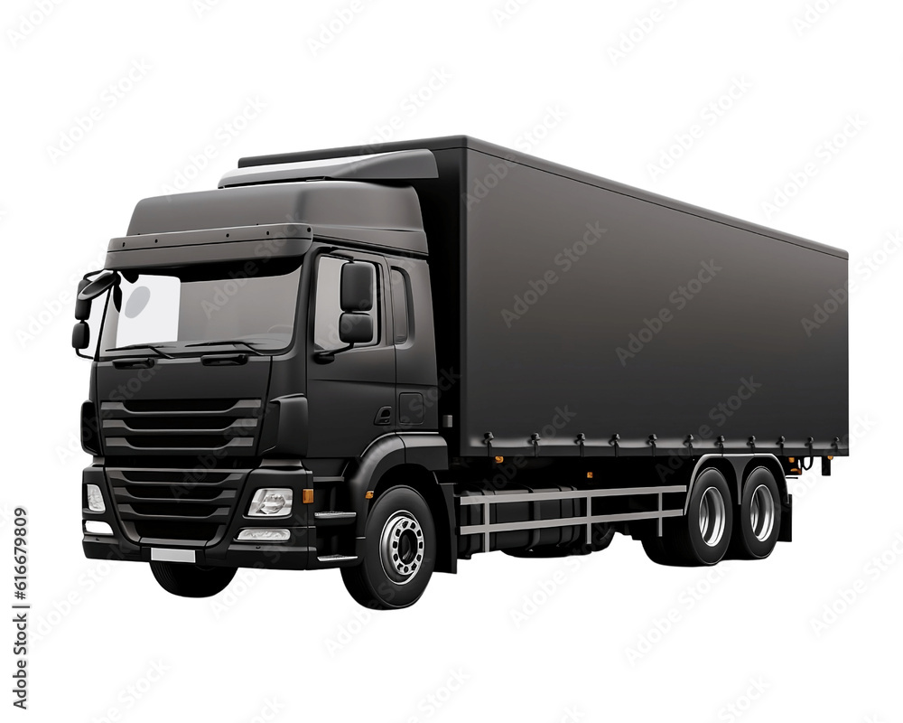 Black cargo truck isolated on a transparent background, freightliner ...