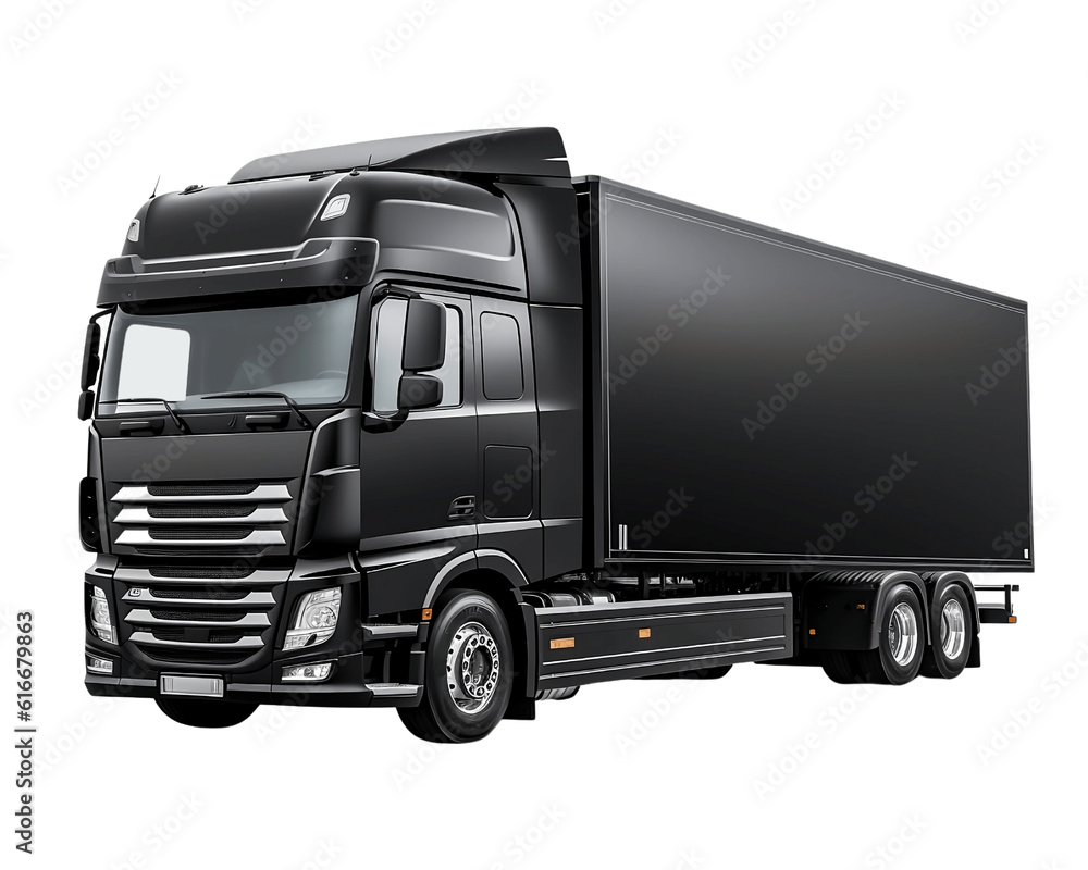 Black modern European truck isolated on transparent background, Cargo ...