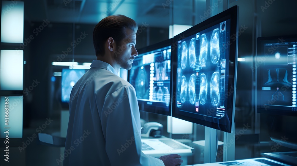 AI-powered Diagnostics. An image showing a doctor or technician using ...