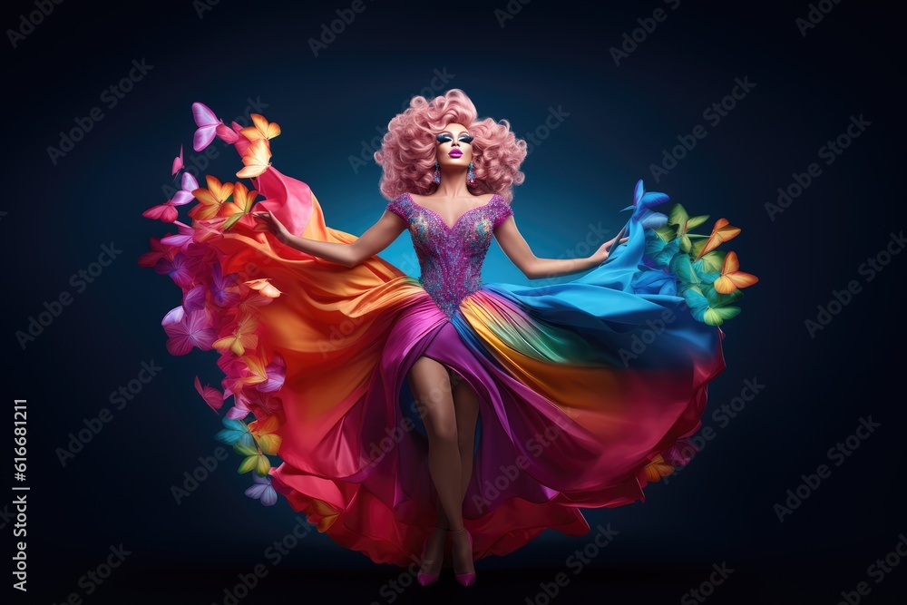 Fictional Drag Queen: Man dressed up as a woman on vibrantly coloured ...