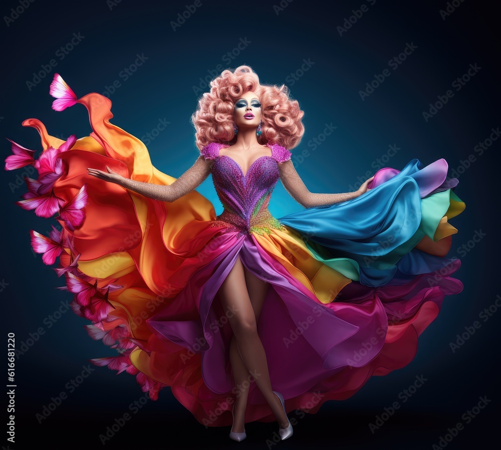 Fictional Drag Queen: Man dressed up as a woman on vibrantly coloured ...