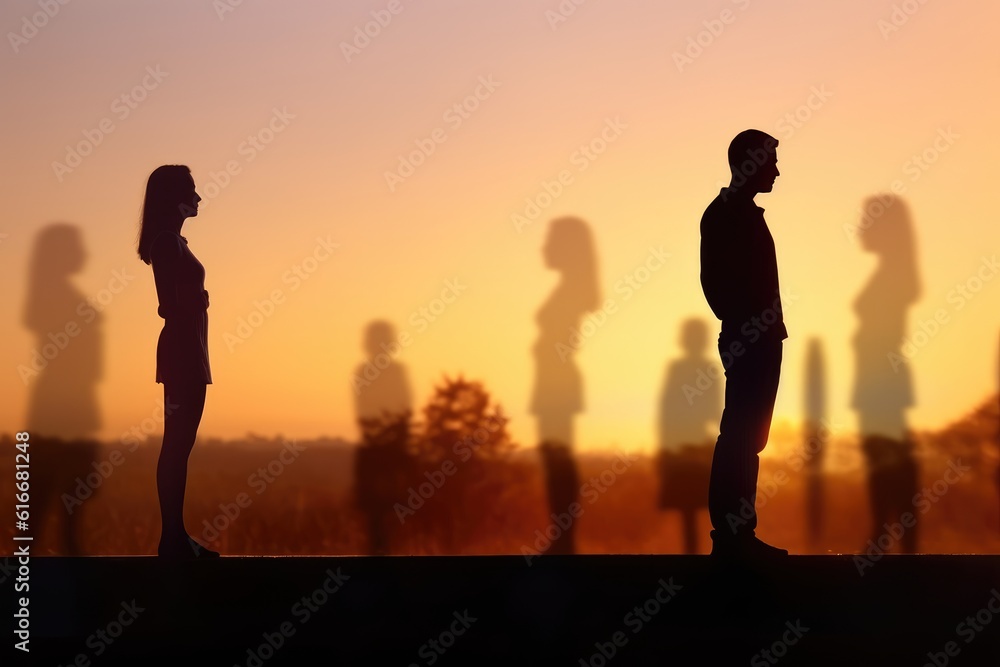 Angry man and woman turning away from each other crossing their arms ...