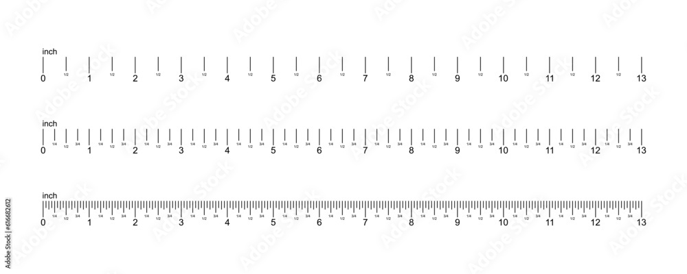 Inch rulers on a white background. Measuring instrument. Linear grid ...