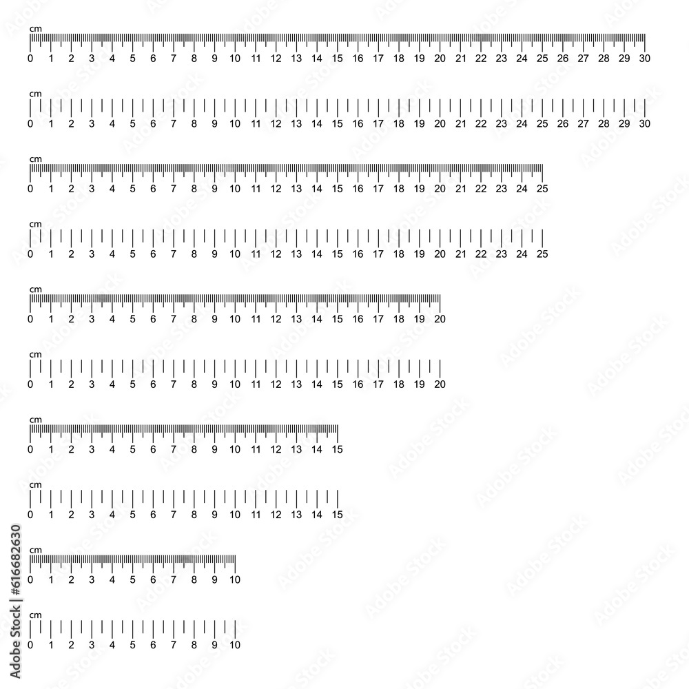 Ruler 10, 15, 25, 30 cm. Measuring tool on a white background ...