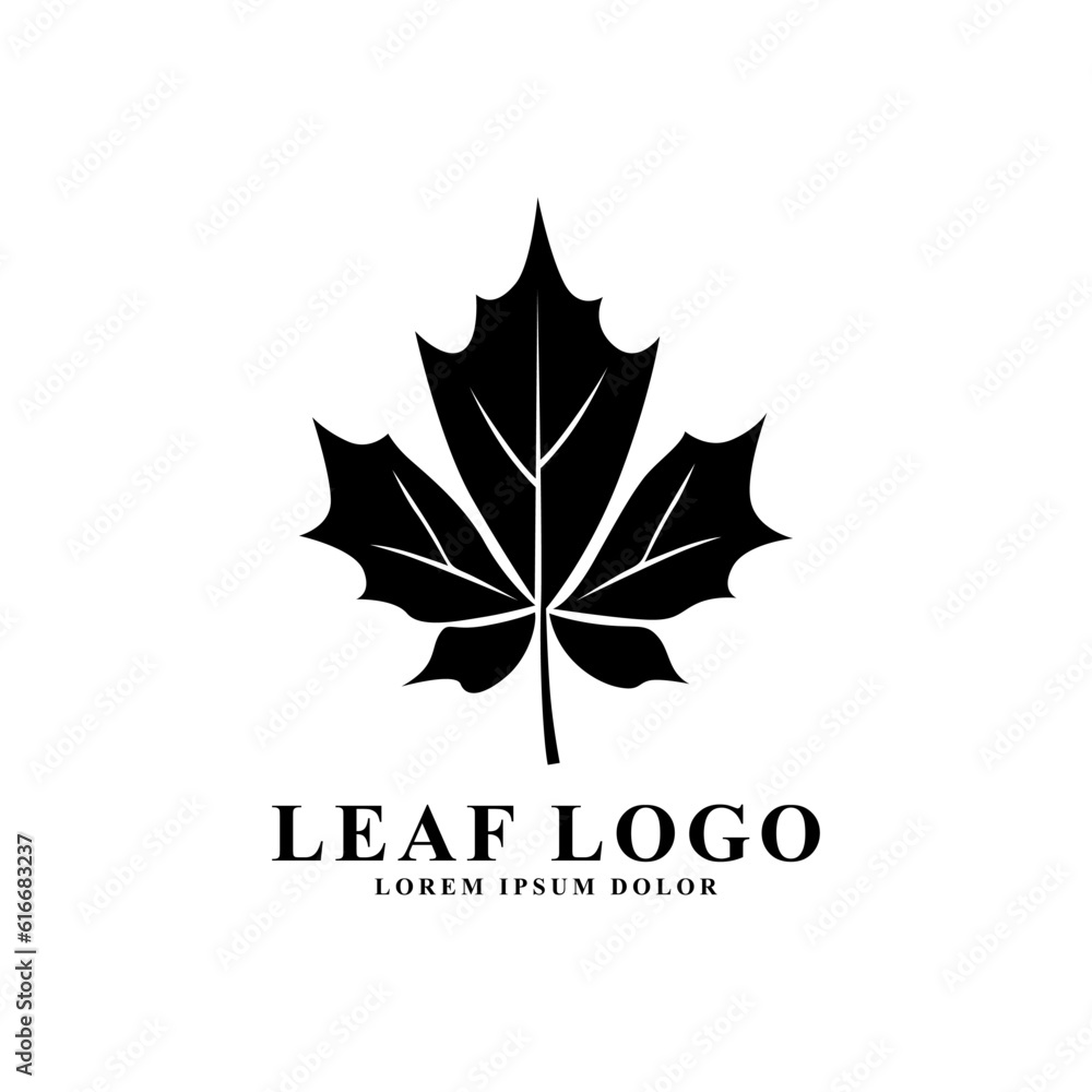 leaf logo black and white silhouette design isolated white background ...