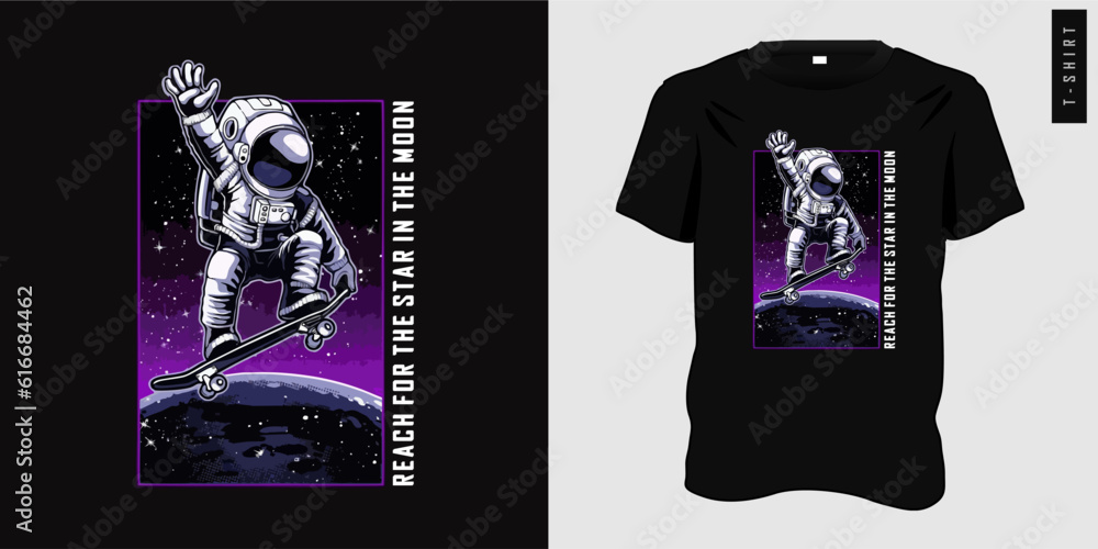 Skating astronaut graphic t-shirt design ready for print, spaceman ...