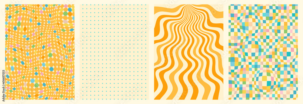 Groovy backgrounds set. Retro groovy texture. 60s and 70s style. Hippie ...