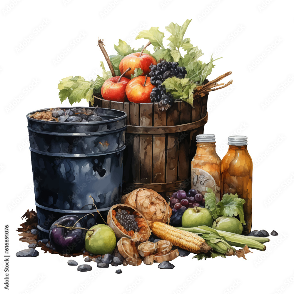 rotten food waste watercolor illustration, generative AI Stock ...