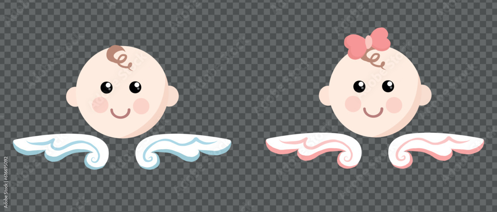 Girl and Boy heads vector illustrations. Baby boy and baby girl cute ...