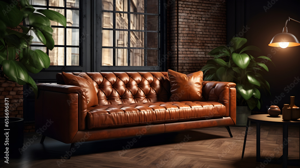 living room interior, Interior leather sofa, mockup sofa, Interior of ...