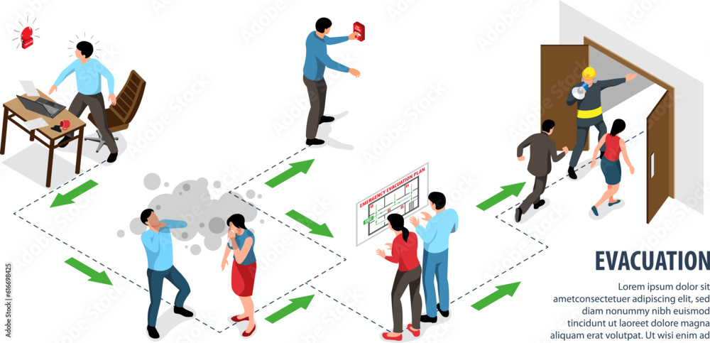 Isometric Evacuation Infographics Stock Vector | Adobe Stock