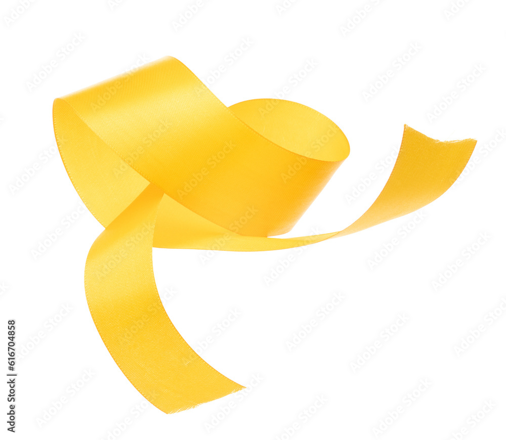 Yellow Gold ribbon long straight fly in air with curve roll shiny ...
