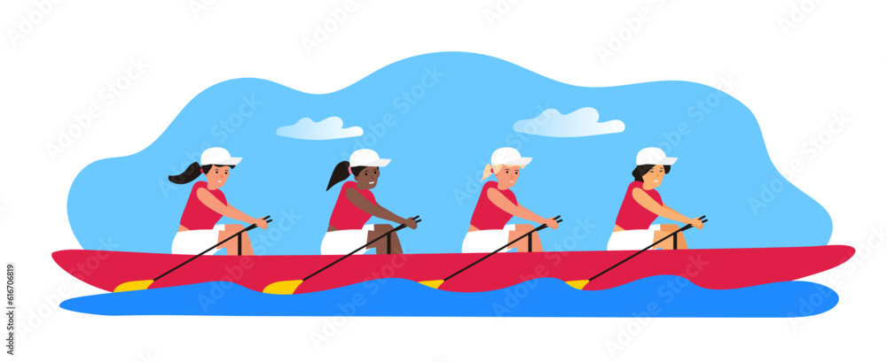 rowing boat women team sport competition vector illustration Stock ...