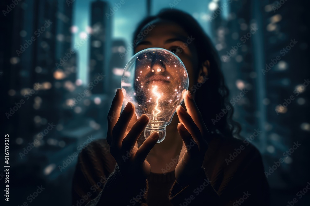 hold a light bulb with an internal gear demonstrates the vision and ...