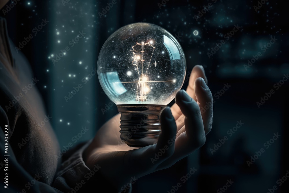 hold a light bulb with an internal gear demonstrates the vision and ...