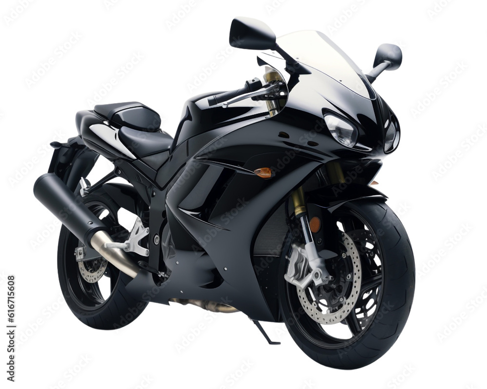 Black sport bike motorcycle isolated on transparent background, side ...