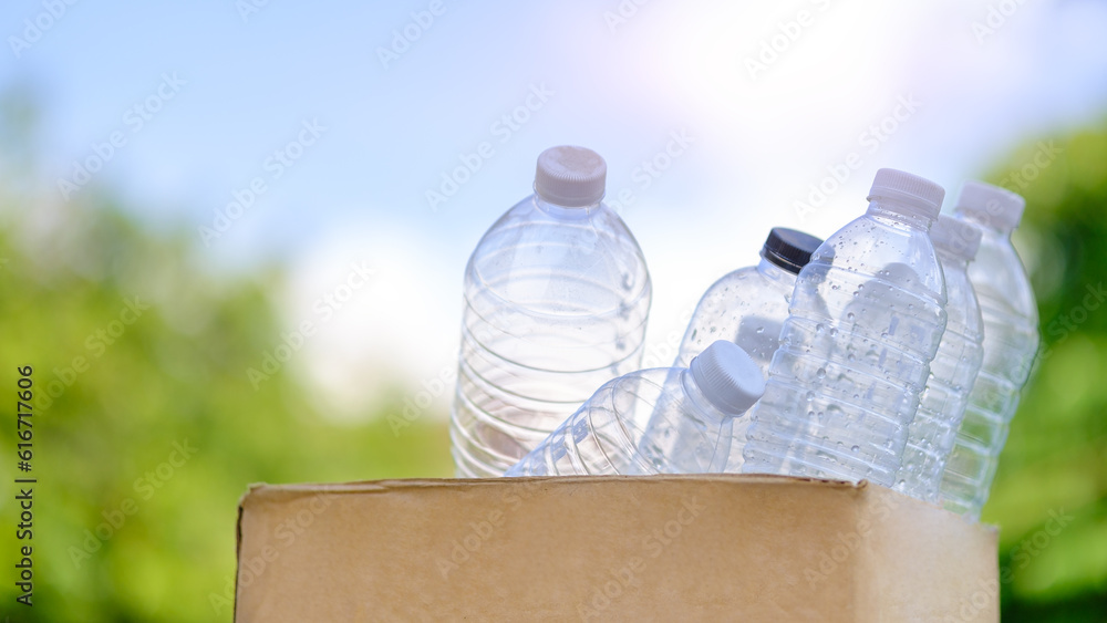 Recycling corrugated box .with used plastic bottles. Zero waste, waste ...