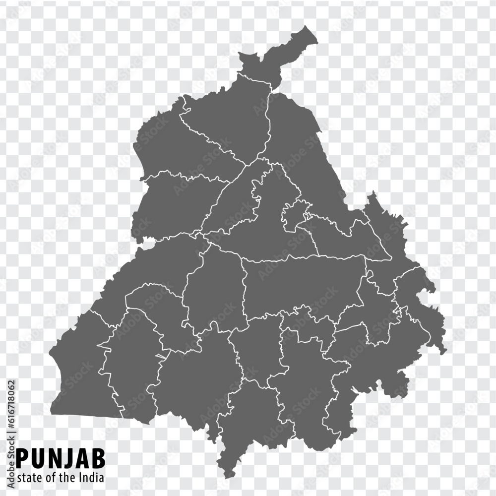 Blank map State Punjab of India. High quality map Punjab with ...
