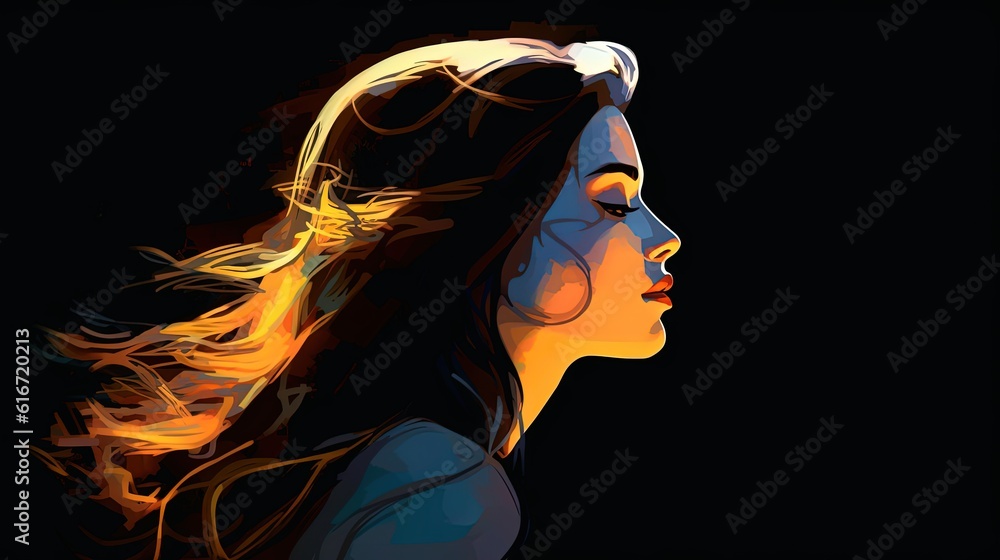 light contrast portrait illustration of pretty woman cartoon character ...