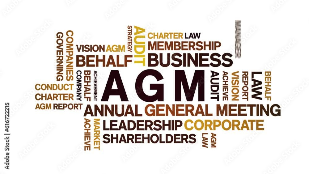 AGM - Annual General Meeting acronym animated tag word cloud;text ...