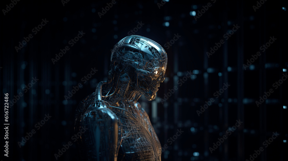 Sophisticated detailed technical drawing of the android robot in detail ...