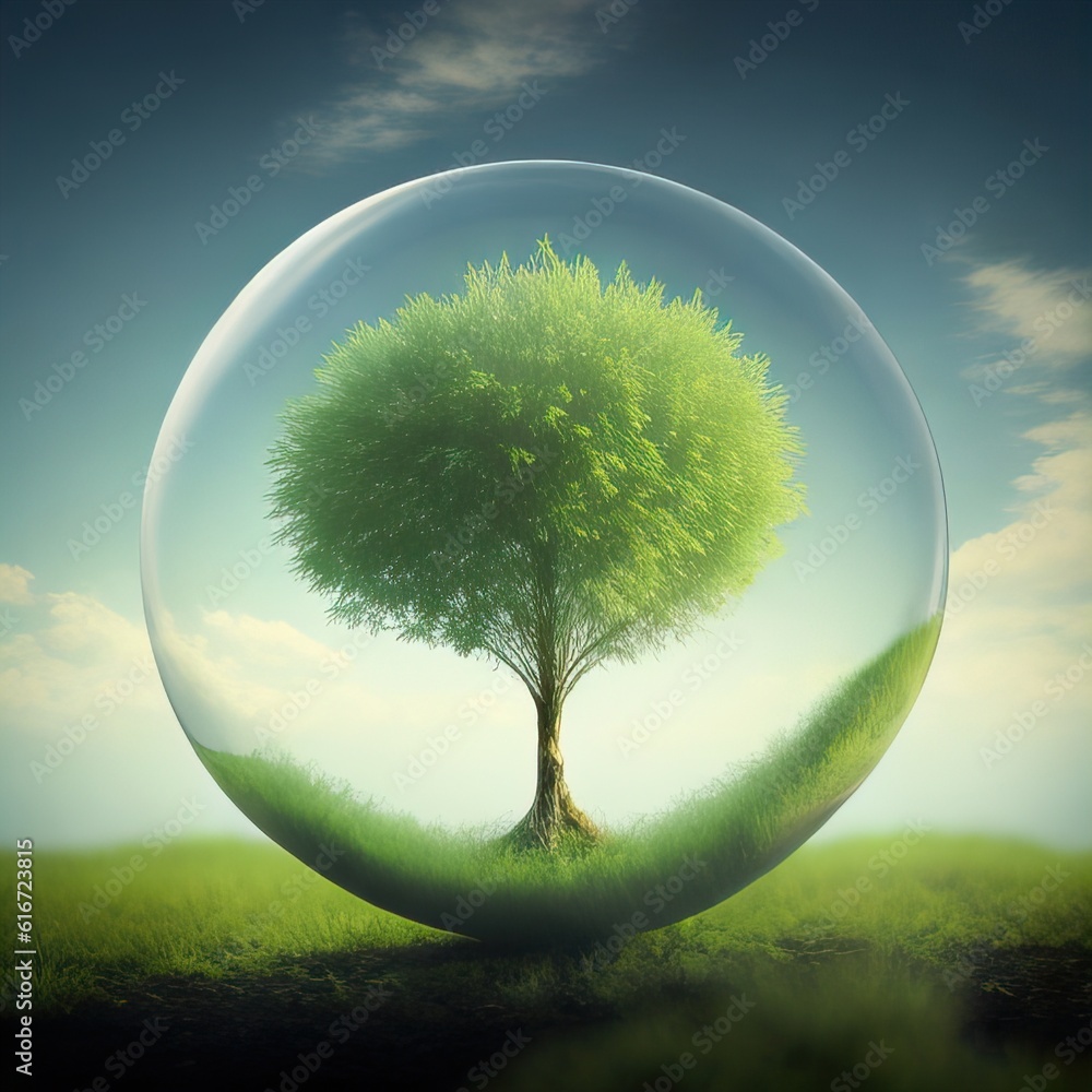 Environment protection concept. Tree in a bubble. AI generated Stock ...