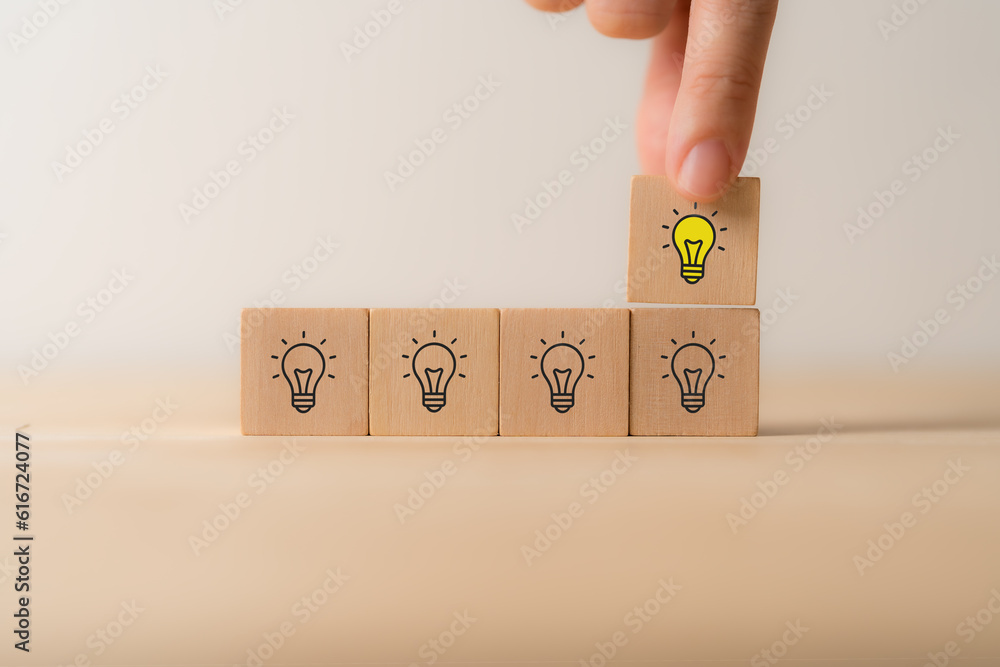 Foto Stock Creative idea, solution and innovation concept. Idea generation and screening for ...