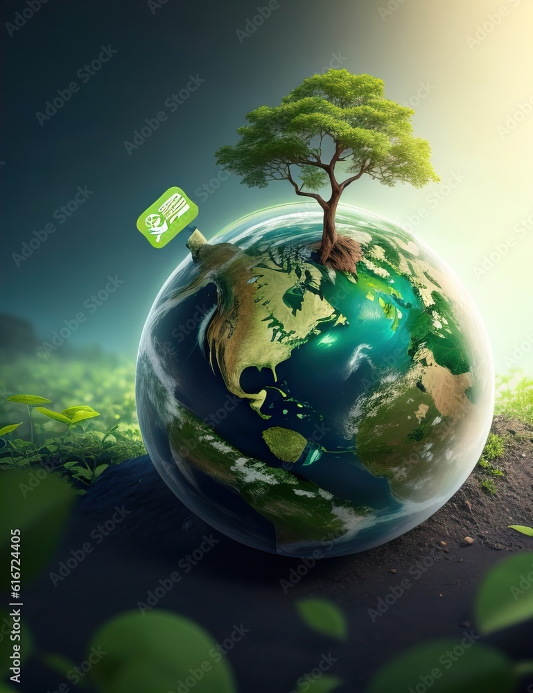 Environment protection concept. Tree on Earth ai generated Stock ...