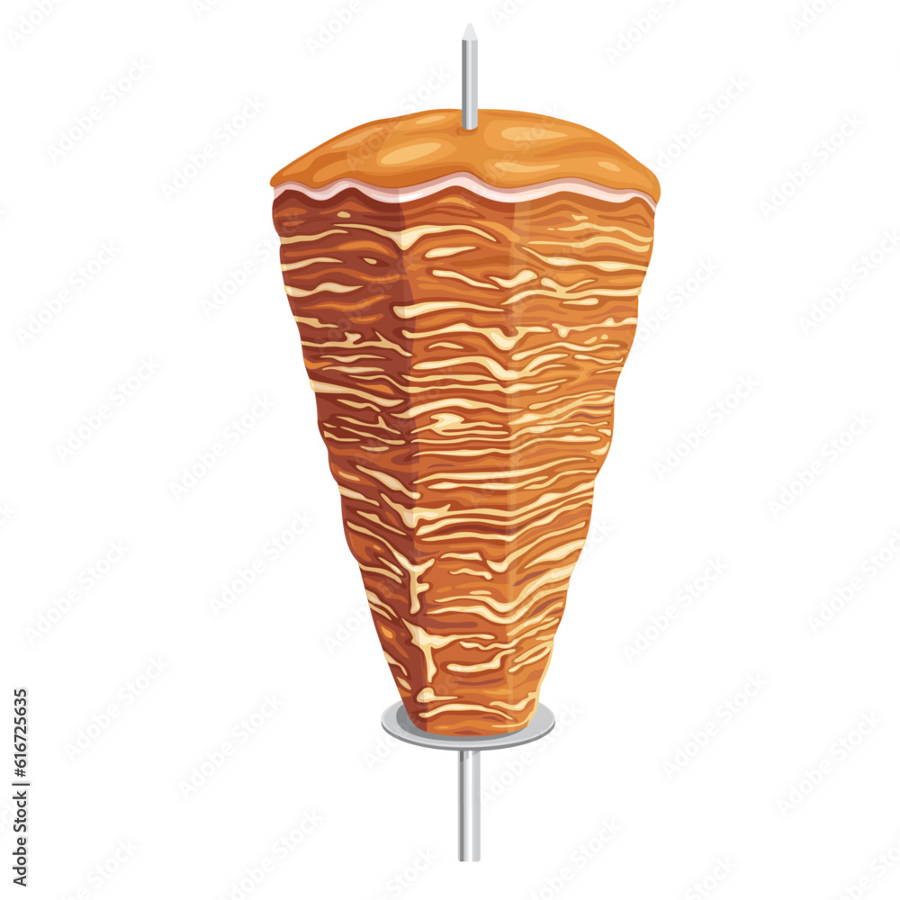 Doner kebab. Shawarma consisting of meat cut into thin slices, stacked ...