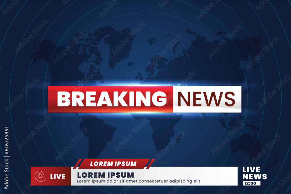 Breaking news template with 3d red and white badge, Breaking news text ...