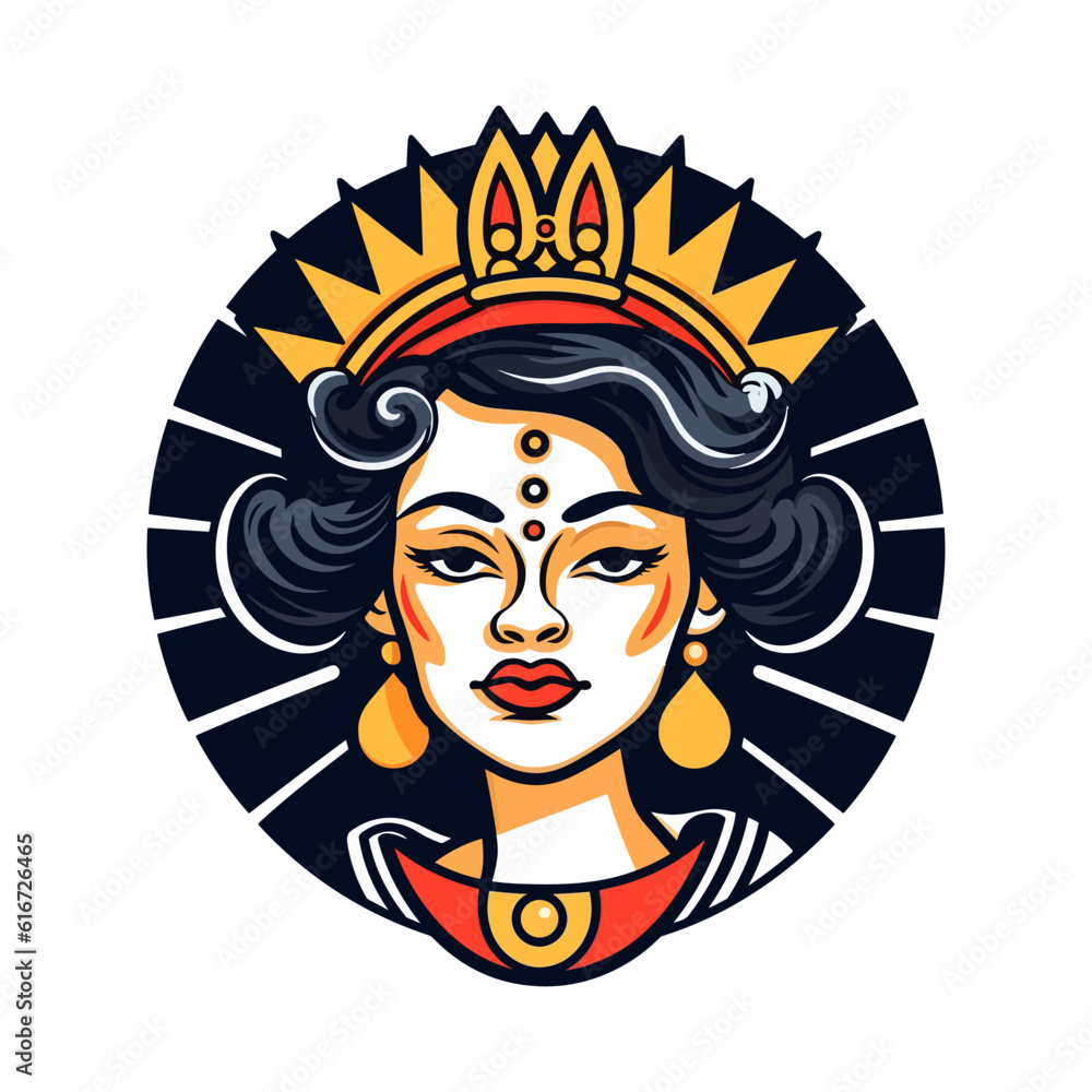 Queen princess chicano girl hand drawn logo design illustration Stock ...