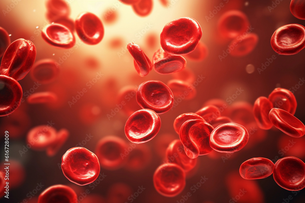 Blood Cells in moving inside veins generated with AI. 3d microscopic ...