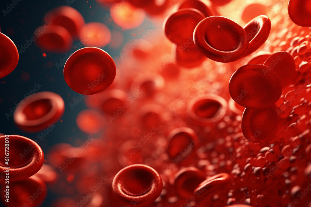Blood Cells in moving inside veins generated with AI. 3d microscopic ...