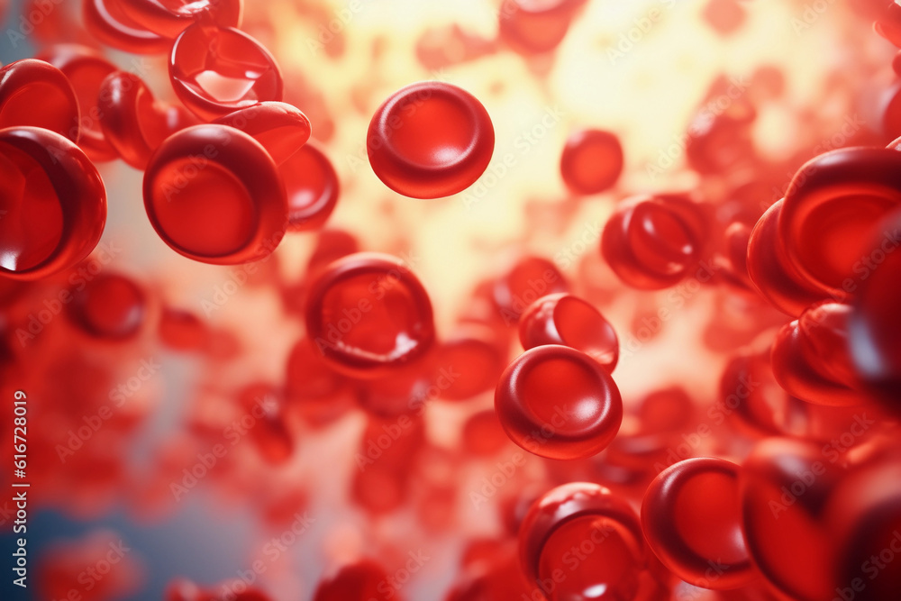 Blood Cells in moving inside veins generated with AI. 3d microscopic ...