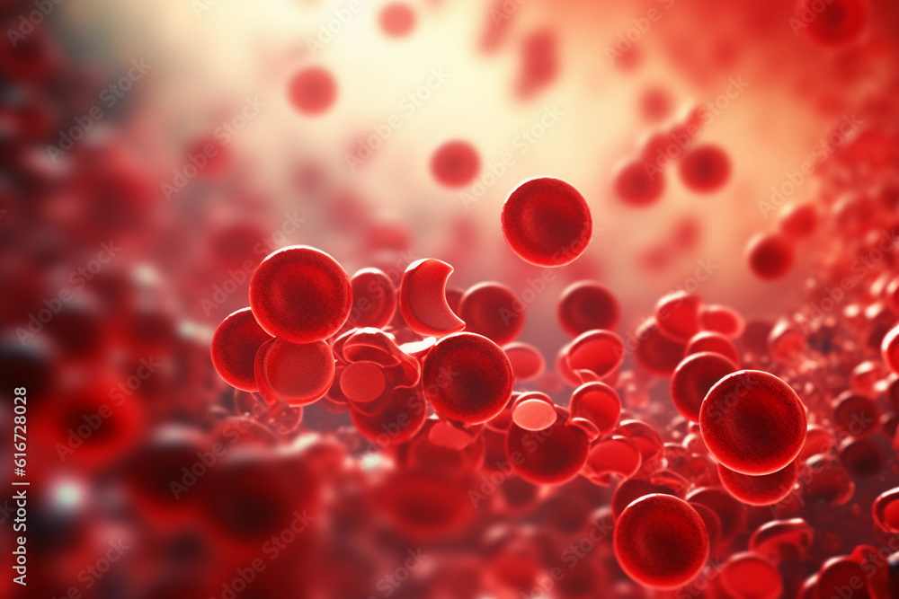 Blood Cells in moving inside veins generated with AI. 3d microscopic ...