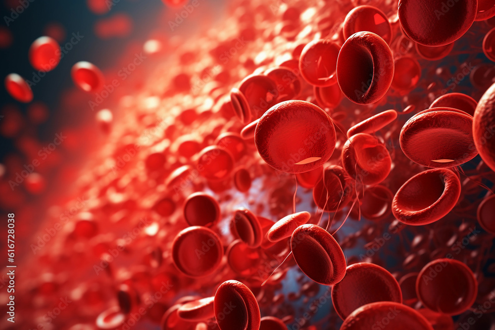 Blood Cells in moving inside veins generated with AI. 3d microscopic ...