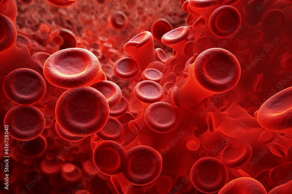 Blood Cells in moving inside veins generated with AI. 3d microscopic ...